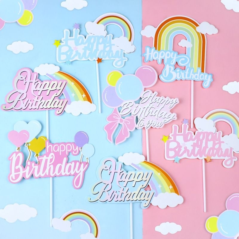 Jual Cake Topper Happy Birthday Rainbow / Topper HBD Pelangi / Hiasan ...