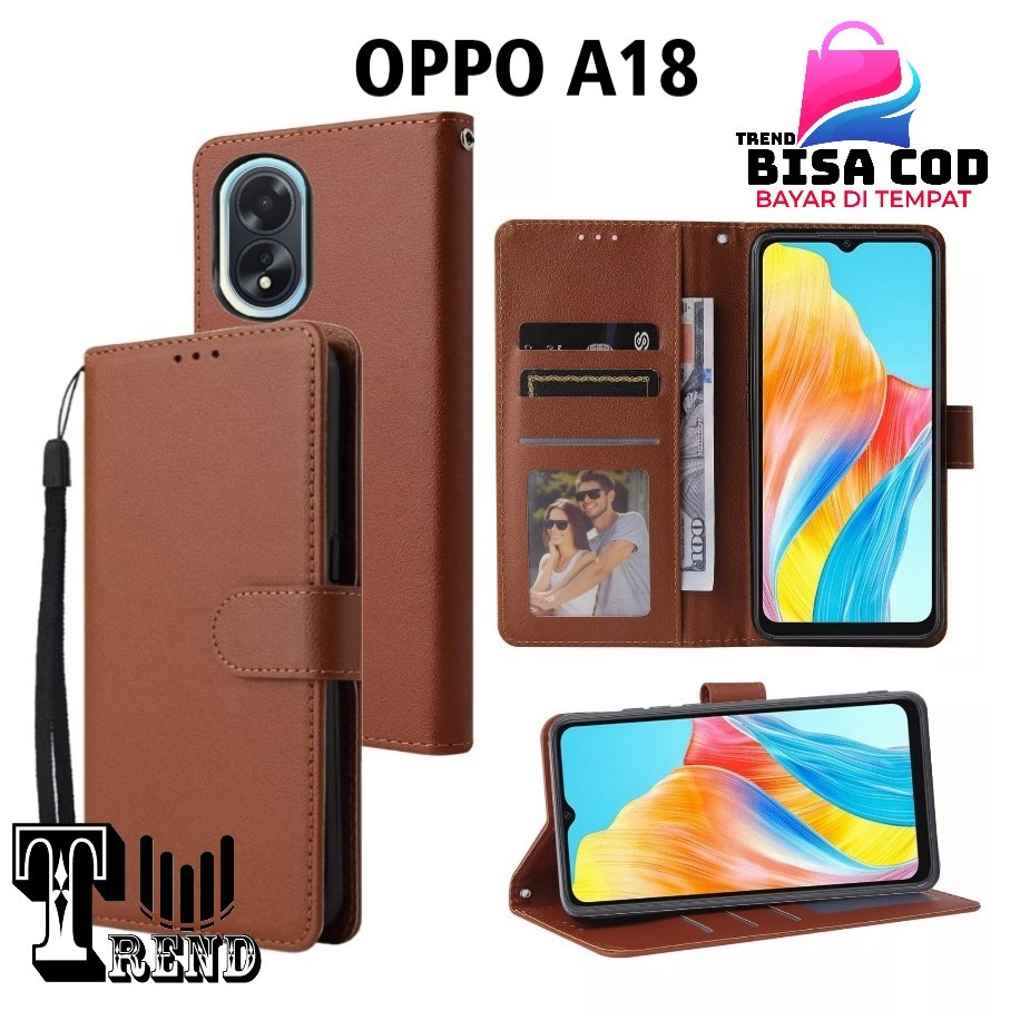 Jual LEATHER CASE FLIP OPPO A18- FLIP CASE KULIT UNTUK OPPO A18 ...