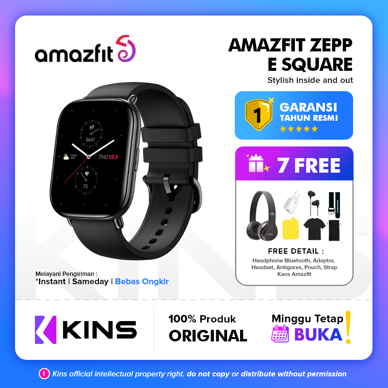 Jual Amazfit Zepp E Square Smartwatch AMOLED SpO2 Ultra Slim Watch 5ATM ...