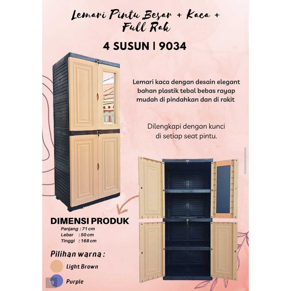 Jual 9034 || Lemari Kaca Full Rak 4 Susun Pintu Panjang / Lemari Rakit ...