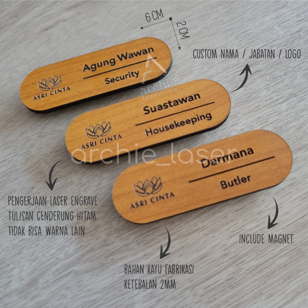 Jual Name Tag Kayu | Name Tag Magnet | Custom Name Tag | Tag Nama ...