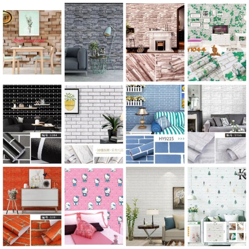 Jual Wallpaper Dinding Motif Bata lengkap 45cm x 10Meter || wallpaper ...