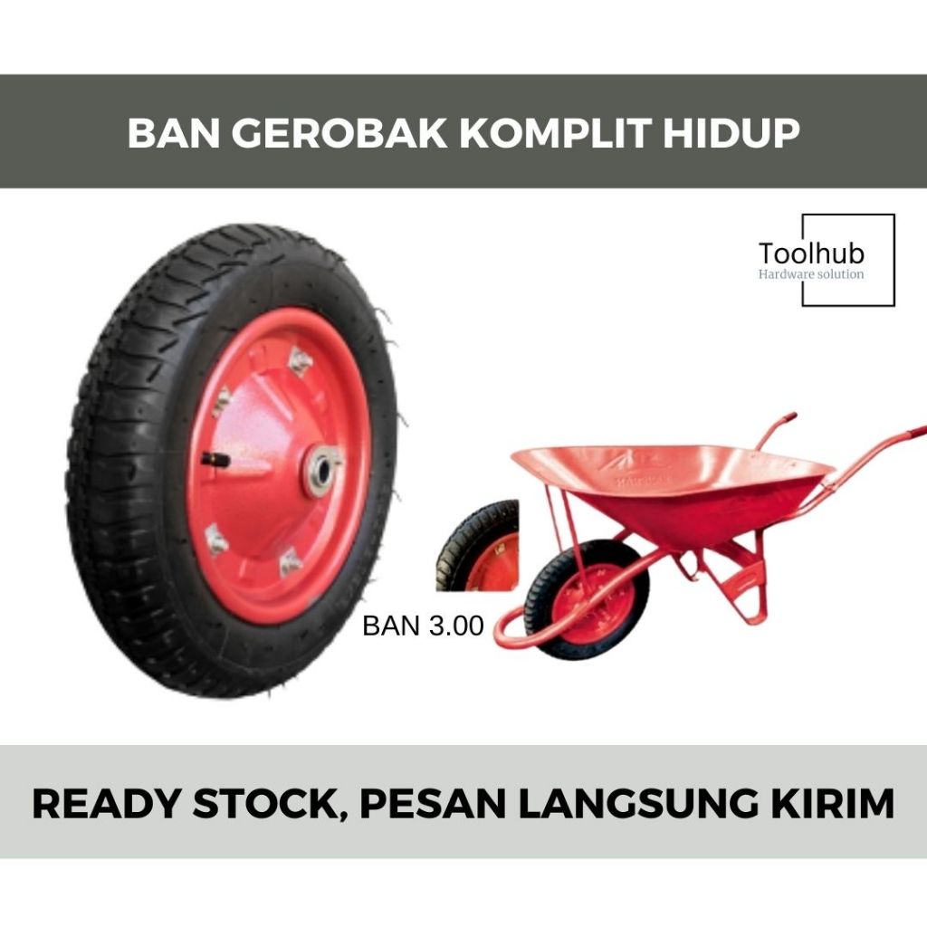 Jual BAN KOMPLIT HIDUP GEROBAK PASIR VELG PLAT BESI MERAH | RODA ...