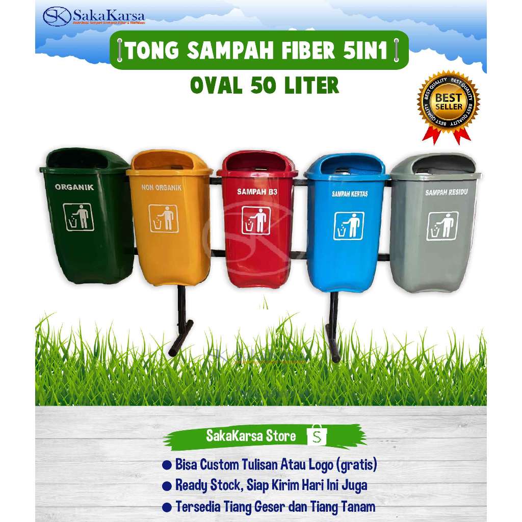Jual TONG SAMPAH FIBER 5 WARNA 5 PILAH 5 JENIS OVAL ORGANIK NONORGANIK ...