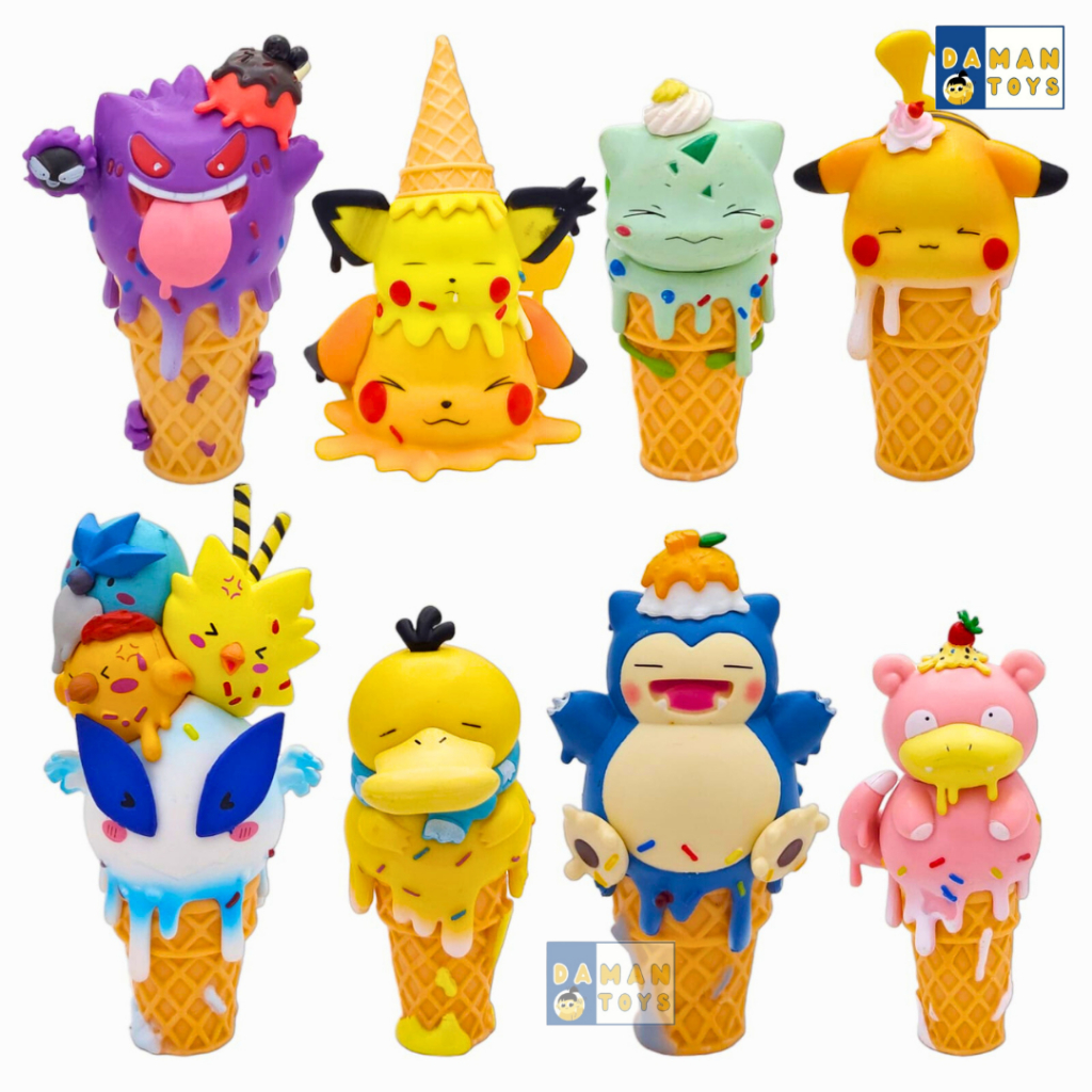 Jual 8 Pcs Pokemon Pikachu Gengar Slowpoke Lugia Ice Cream Figure Es ...