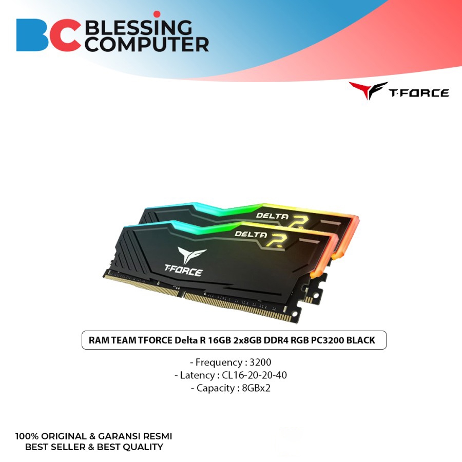 Jual RAM TEAM TFORCE Delta R 16GB 2x8GB DDR4 RGB PC3200 BLACK / Ram ...