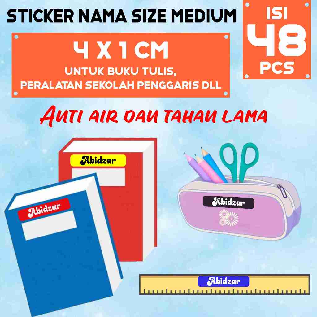 Jual Stiker Label Nama Custom Ukuran Medium isi 48 pcs Label Nama Anak ...