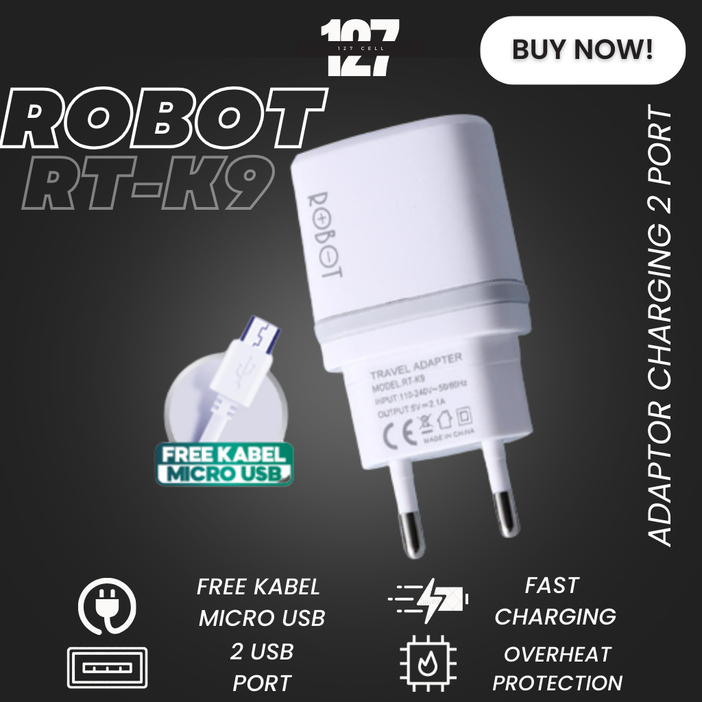 Jual Kepala Adaptor Adapter Charger 2 Port USB Universal Robot RT-K9 ...