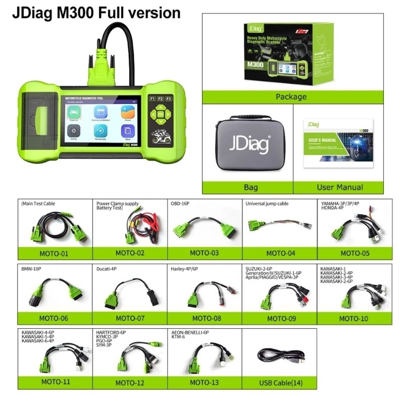 Jual JDiag M300 motorcycle obd 2 scanner battery tester ABS Test TPMS ...
