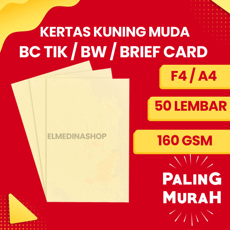 Jual 50 Lembar Kertas Warna Kuning Muda BC Tik / Manila / BW / Brief ...