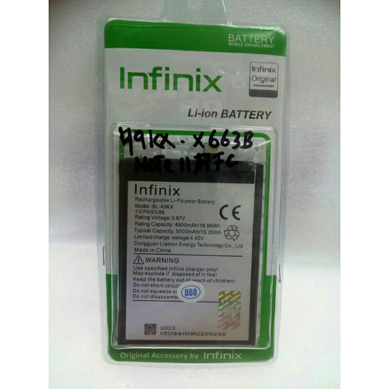 Jual BATERAI INFINIX NOTE 11 NFC X663 X663B 49KX NOTE 12 X670 BL 49KX ...