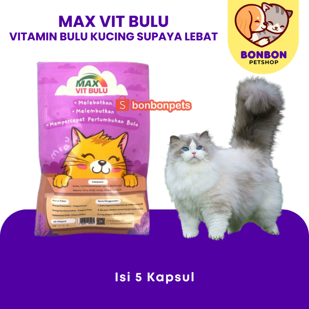 Jual Max Vit Bulu Suplemen Bulu Sehat Untuk Kucing Obat Pelebat Bulu ...