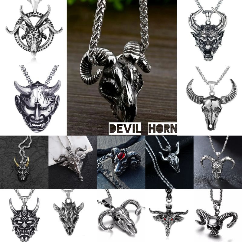 Jual Kalung pria tengkorak punk style men necklace devil horn iblis ...