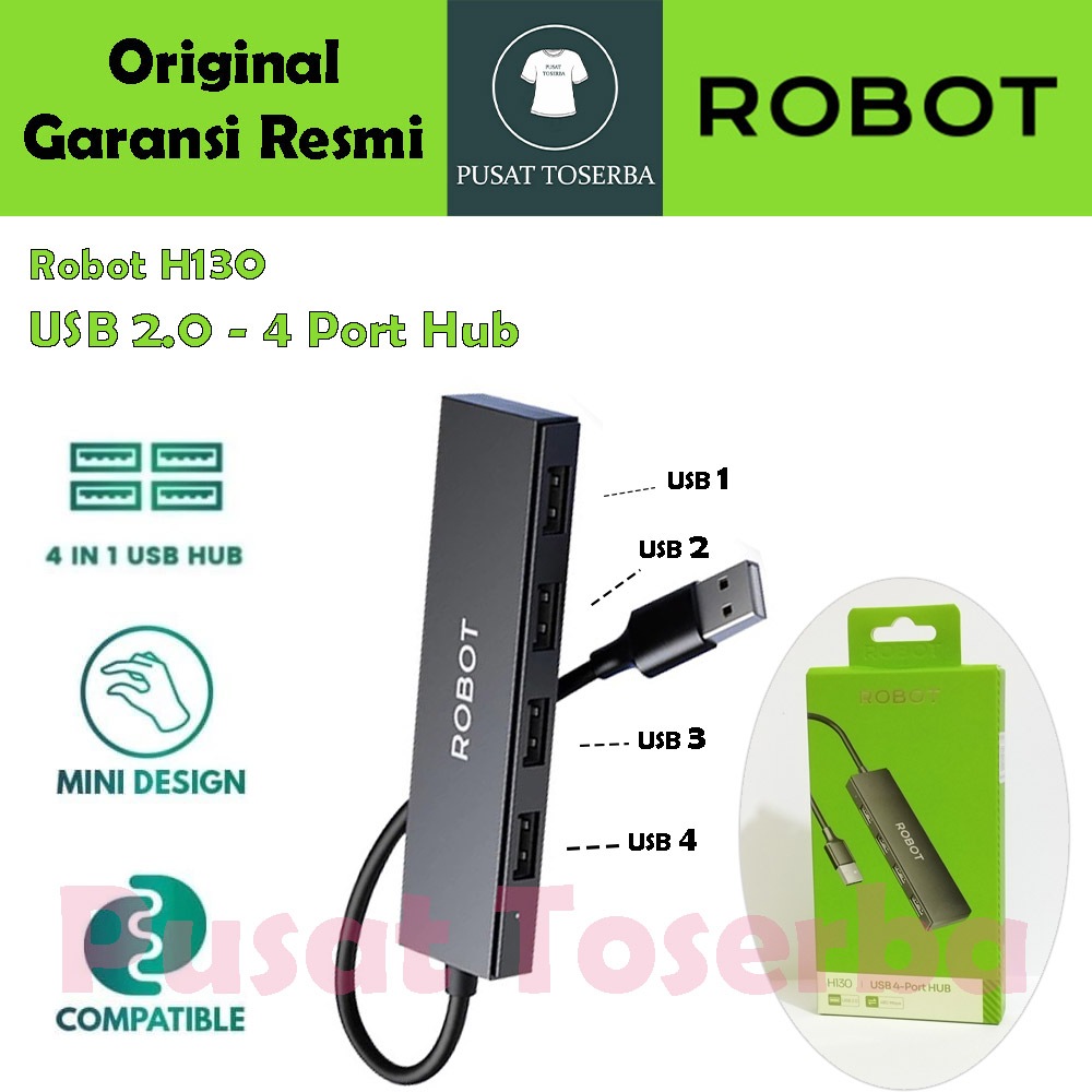 Jual USB Hub Robot H130-25 USB2.0 Portable Multi function 4 Port High ...