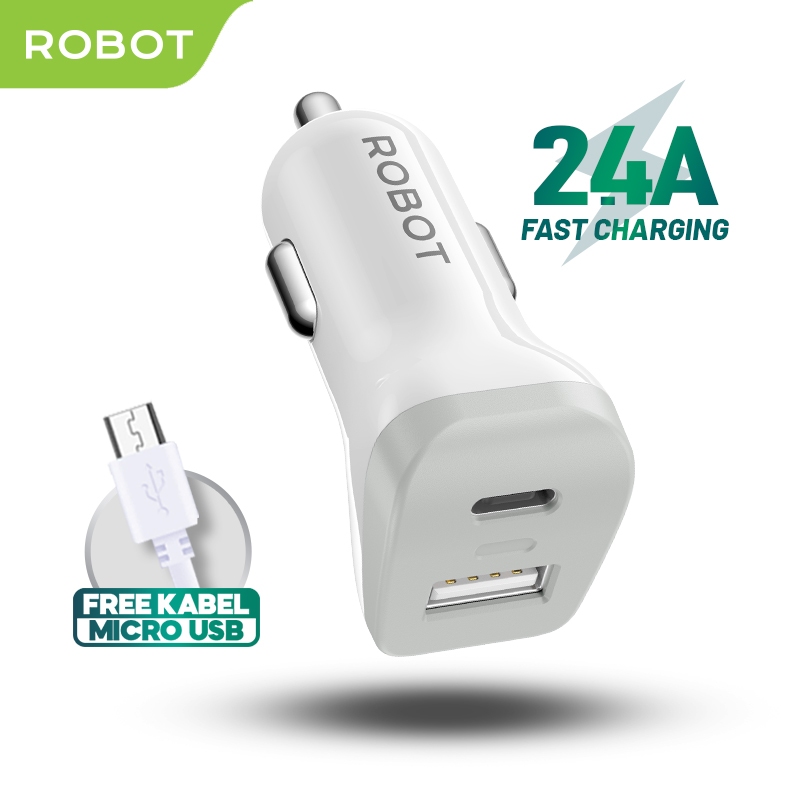 Jual ROBOT RT-C09 Car Charger Colokan Mobil - 2 Port USB & Type C - Garansi Resmi 1 Tahun ...