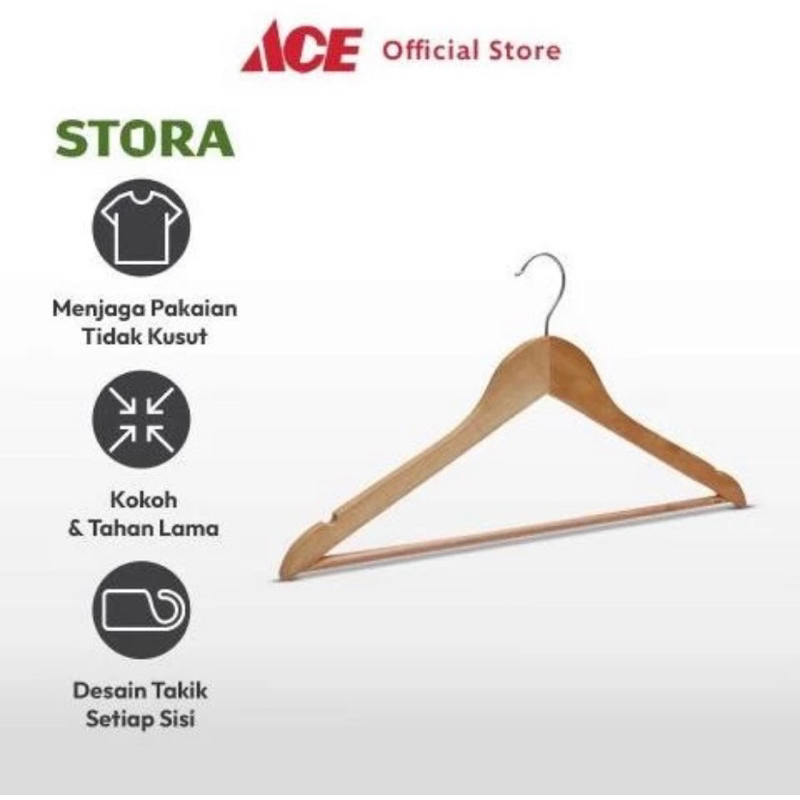 Jual Ace Hardware Stora 8 set Hanger Kayu Natural Tube / Gantungan Baju ...