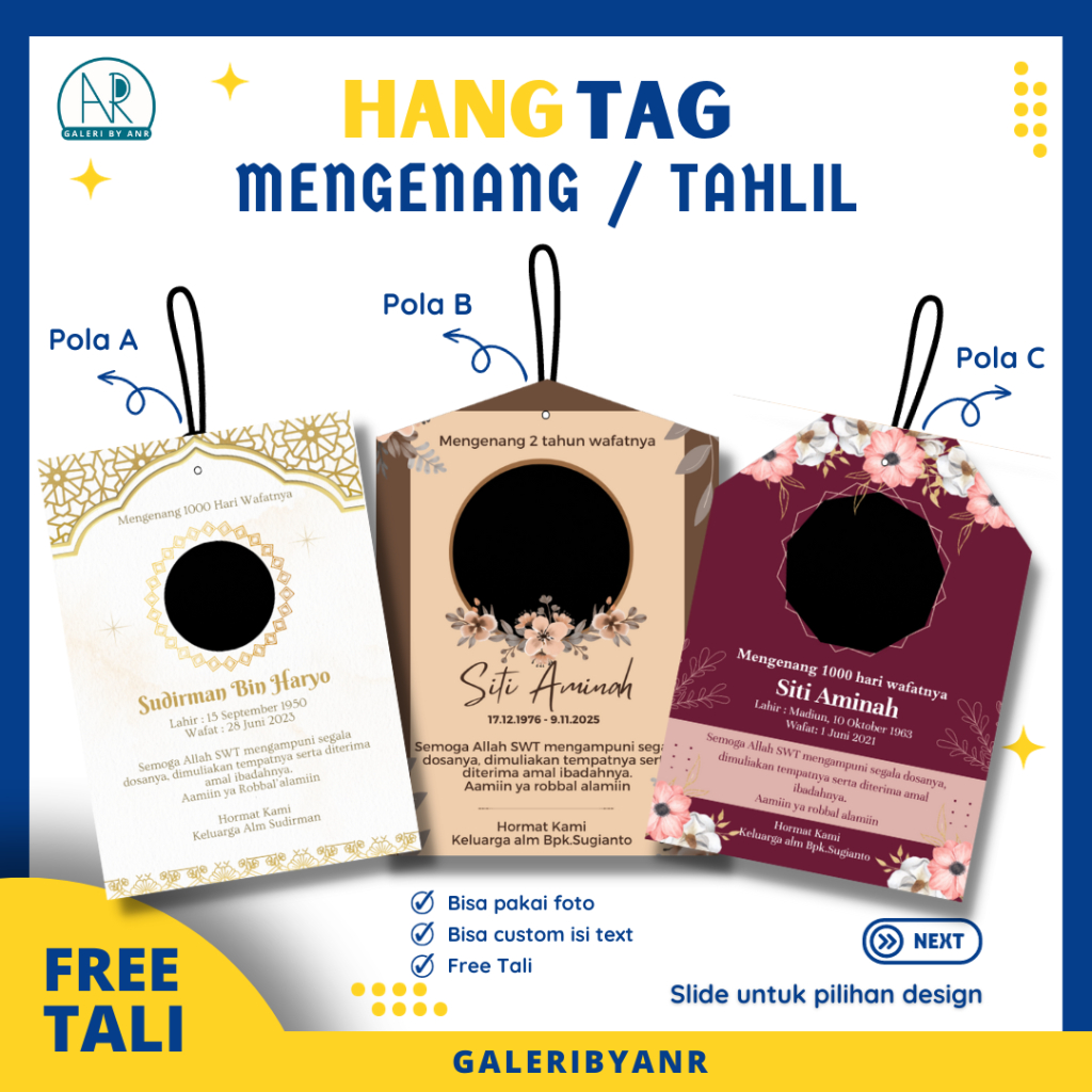 Jual D19 Hangtag mengenang wafat custom HW 001 | Hang tag tahlil 40 ...