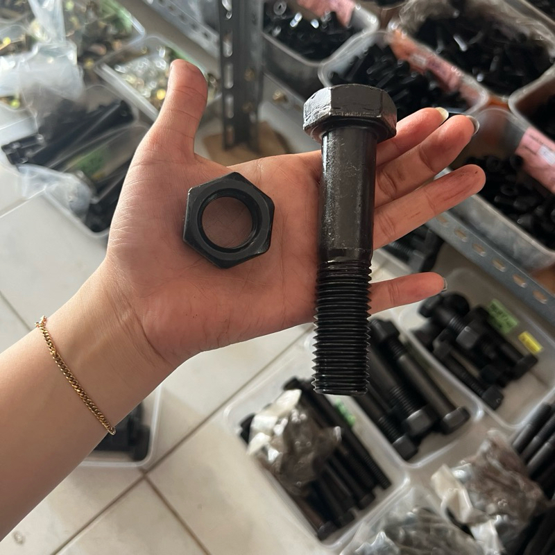Jual Baut mur baja hitam Grade 8.8 ukuran 7/8x4” ( Drat KASAR ) | Shopee Indonesia