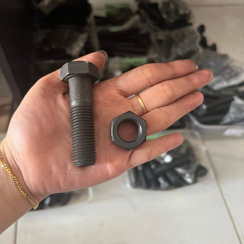 Jual Baut mur baja hitam Grade 8.8 ukuran M16x60 ( Drat HALUS ) | Shopee Indonesia