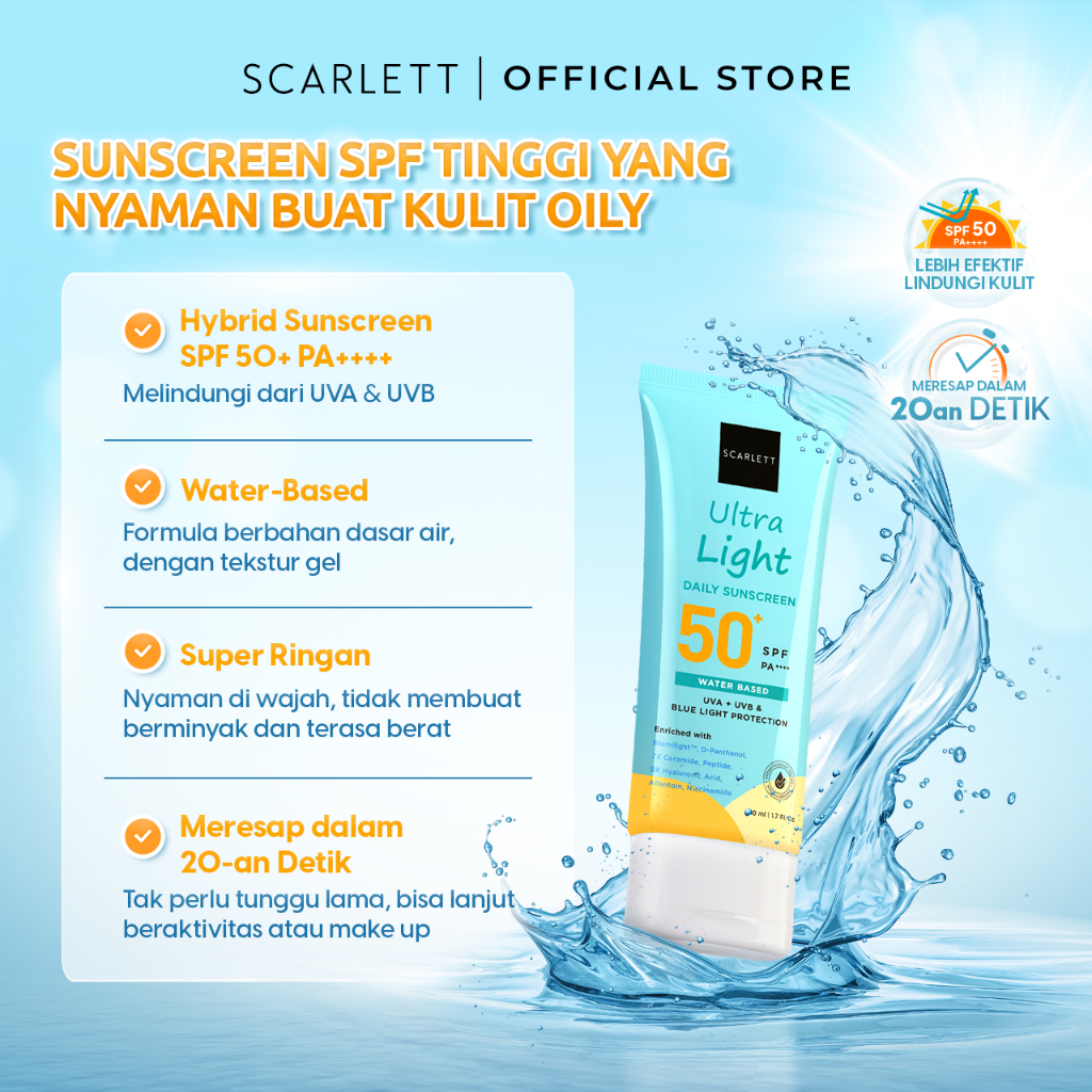 Jual Scarlett Ultra Light Daily Sunscreen Spf 50 Pa+++ (Biru) | Shopee Indonesia