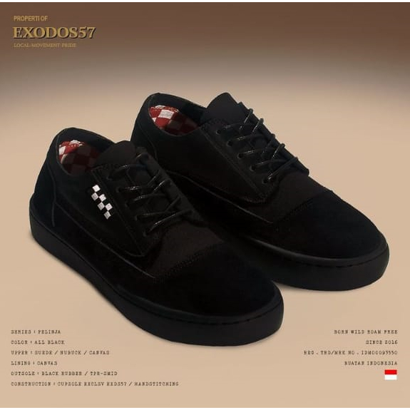 Jual Exodos57 - Pelinja All Black - Sepatu Kulit Lokal | Shopee Indonesia