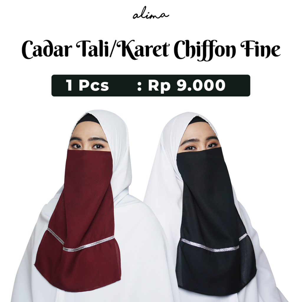 Jual Cadar Niqab Tali dan Karet Sifon Fine 2 Layer List Silver by Alima | Shopee Indonesia
