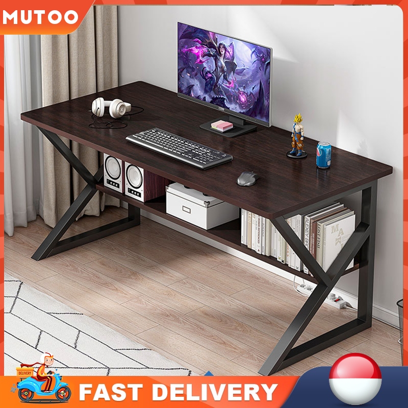 Jual MUTOO Meja belajar Meja Komputer Meja Rias Hitam Rak Double-layer ...