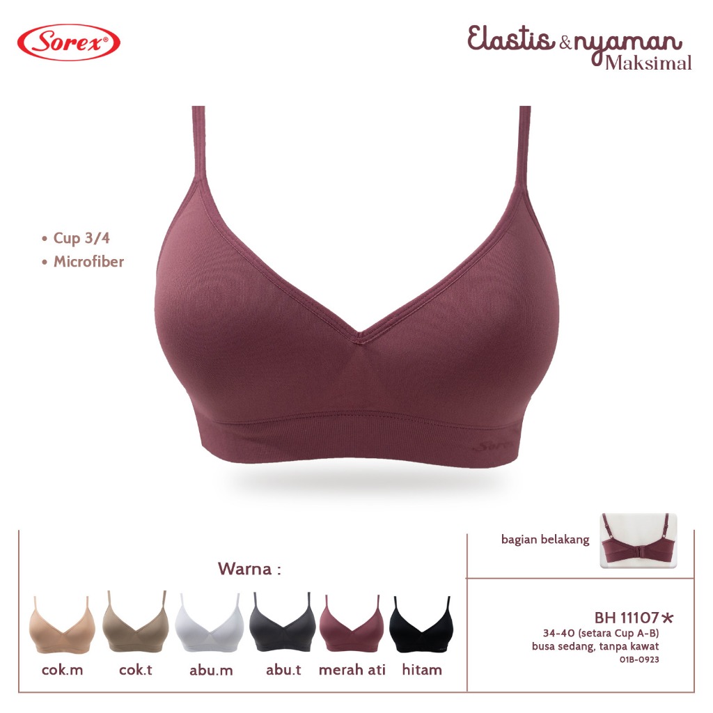 Jual Bra BH Sorex 11107 Sport Tanpa Kawat Busa Tipis Kait 2 (Cup B) Harus Up 1 Size | Shopee ...