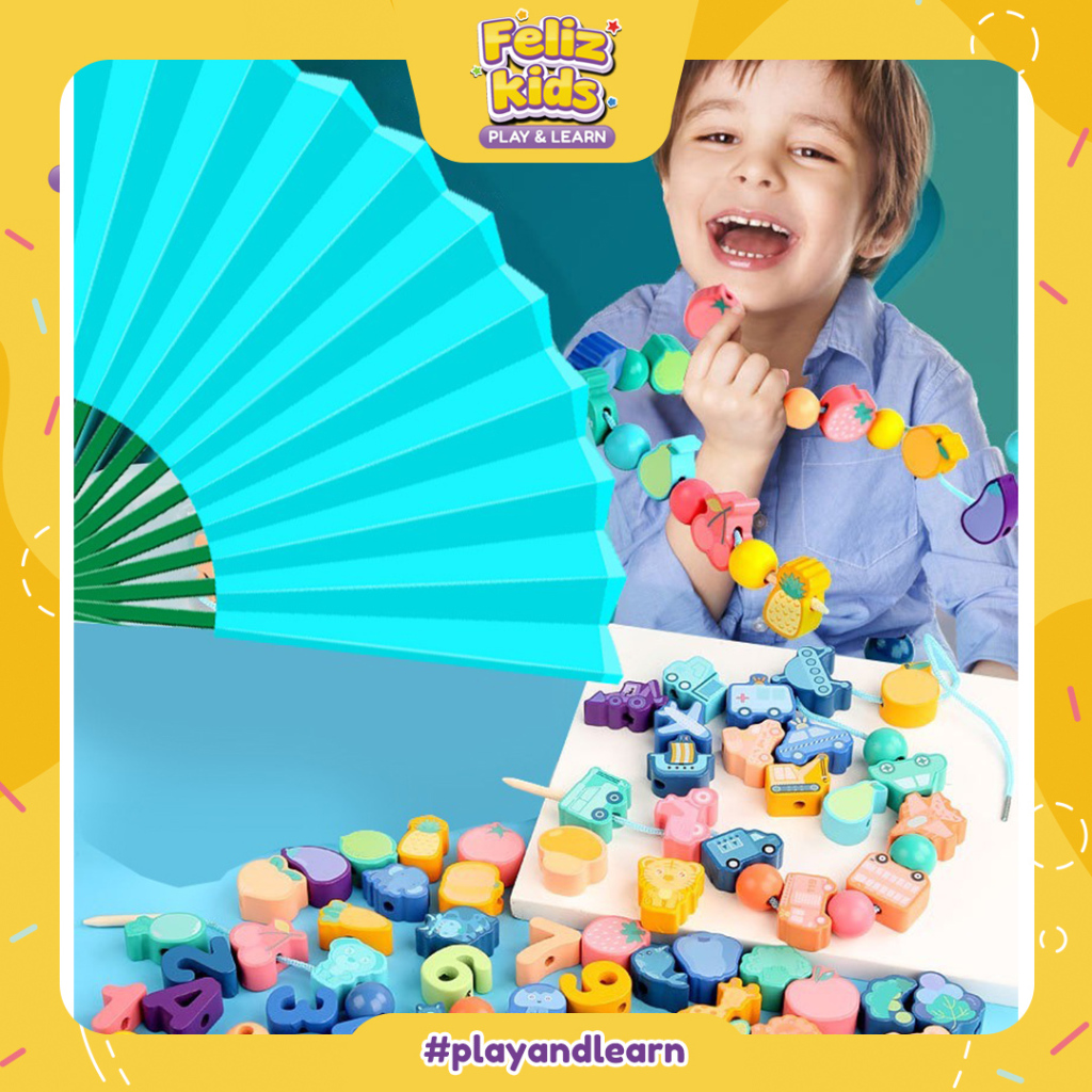 Jual [FELIZKIDS] [FK38] mainan kayu edukasi anak 3D meronce alfabet ...