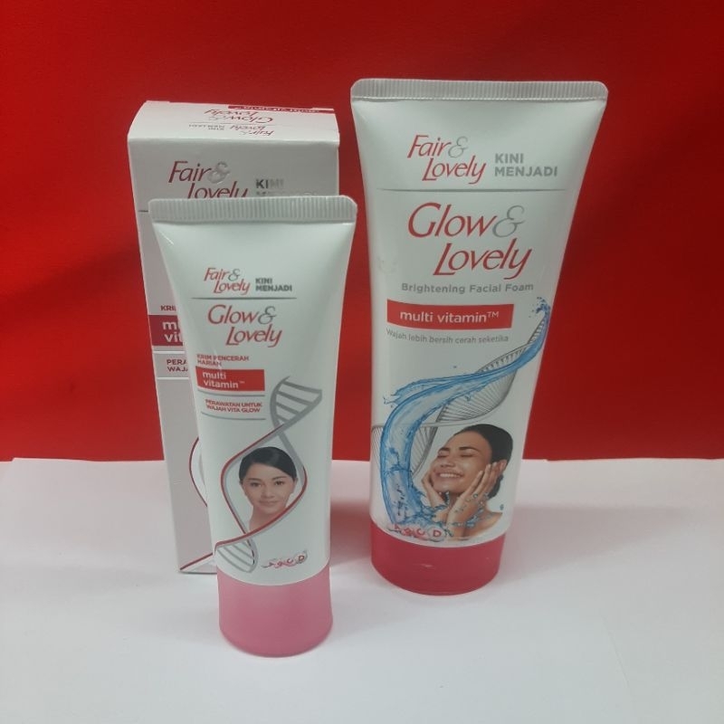 Jual PAKET KRIM PENCERAH GLOW & LOVELY 46g+FACIAL FOAM GLOW 100g POM ...