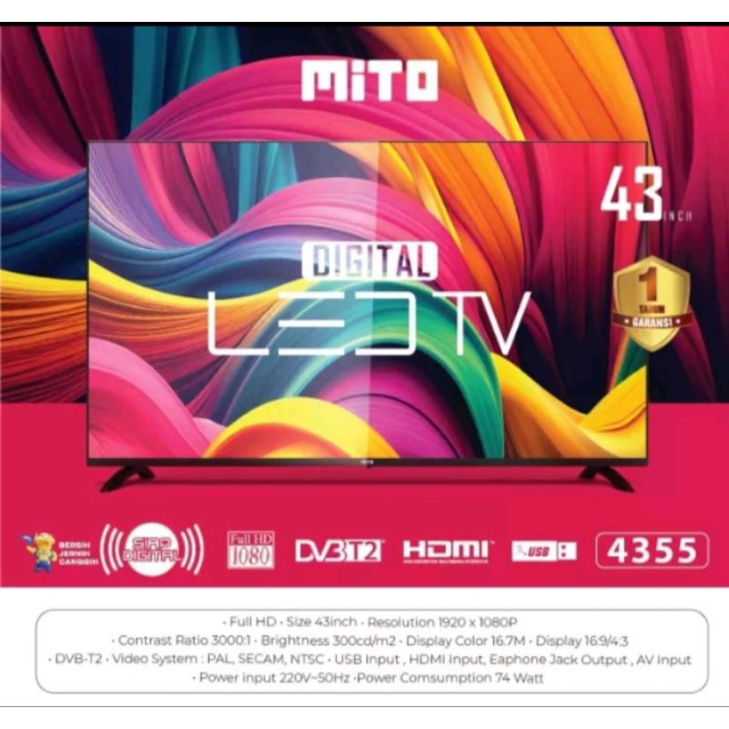 Jual Mito Led Tv 43 Inch 4355 Digital Tv Full Hd | Shopee Indonesia