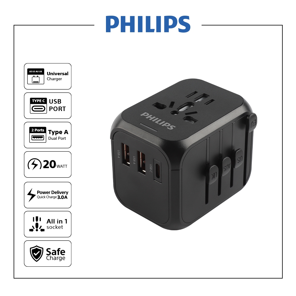 Jual Philips SPN3351 Travel Extension Socket Fast Charge 20W | Shopee ...
