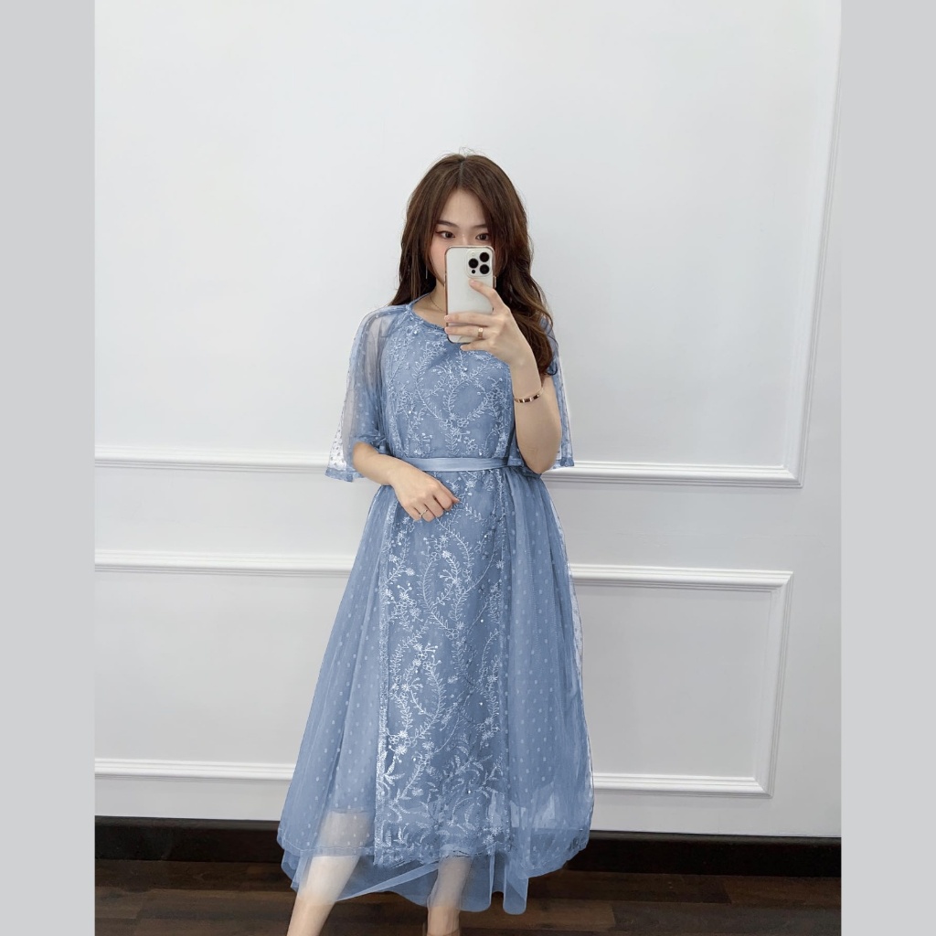 Jual DRESS BRUKAT NATAL EDISI WARNA BIRU DRESS CHRISTMAS SKYBLUE GAUN ...