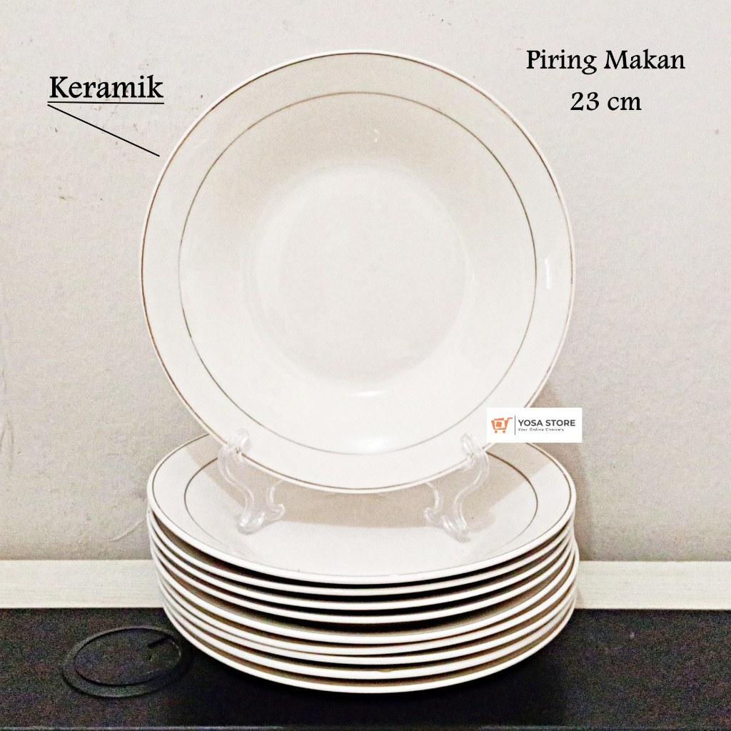 Jual Piring Makan Keramik Cekung lis Putih 23cm - 12 Pc Merk HW ...