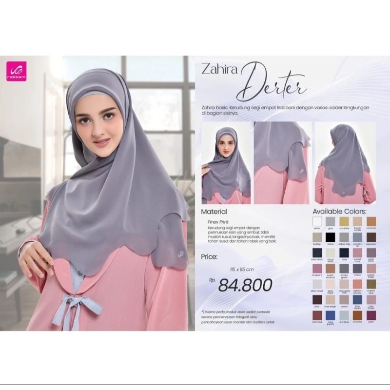 Jual Scraf Jilbab Kerudung Rabbani Zahira Derter Segiempat | Shopee ...