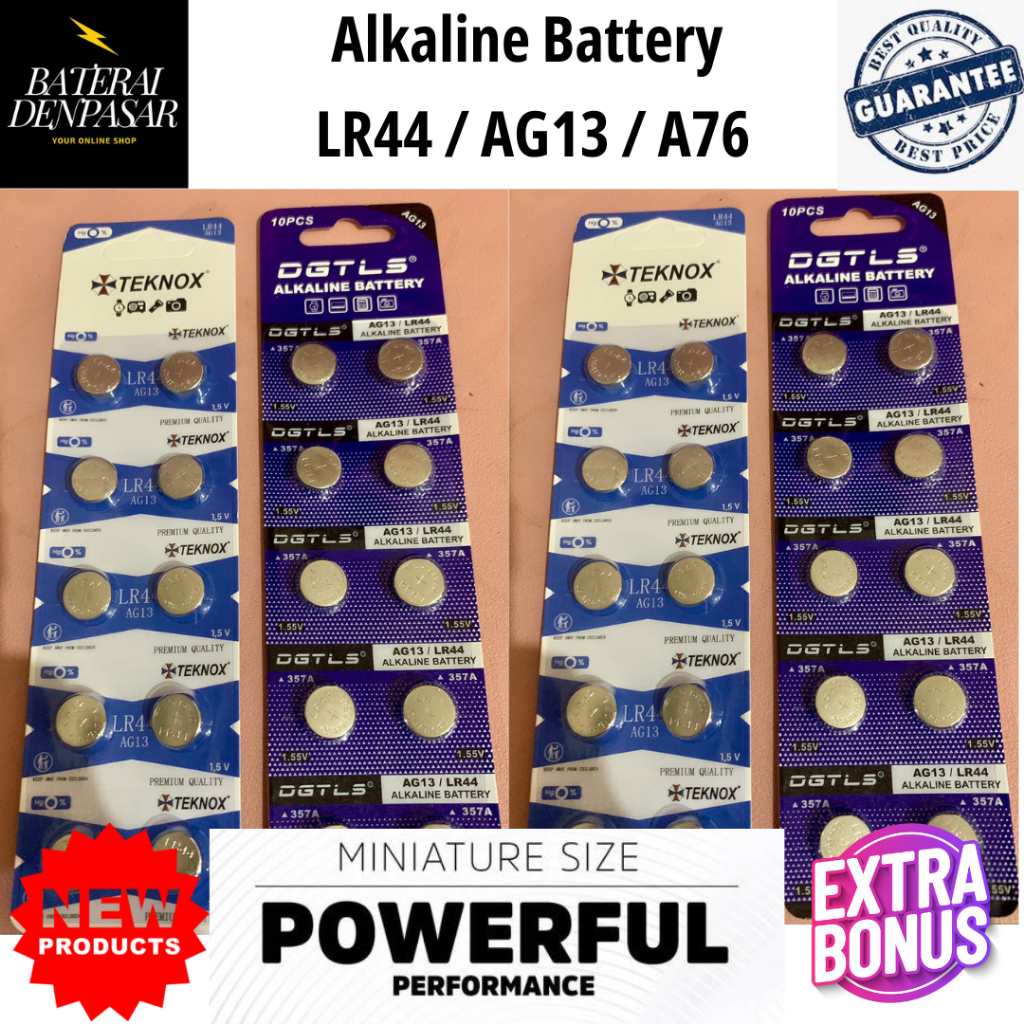 Jual BATERAI BATTERY ISI 10PCS /1 lembar LR44 357 AG13 A76 L1154 ALKALINE SNI | Shopee Indonesia