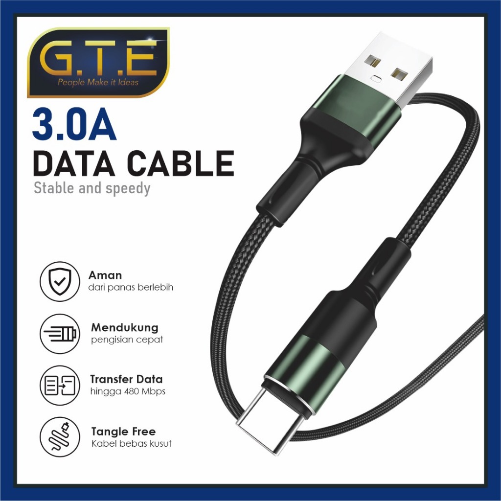 Jual Kabel Data / Charger USB Tipe C - Micro USB 3A QC3.0 Fast Charging Bahan Nilon Kepang ...