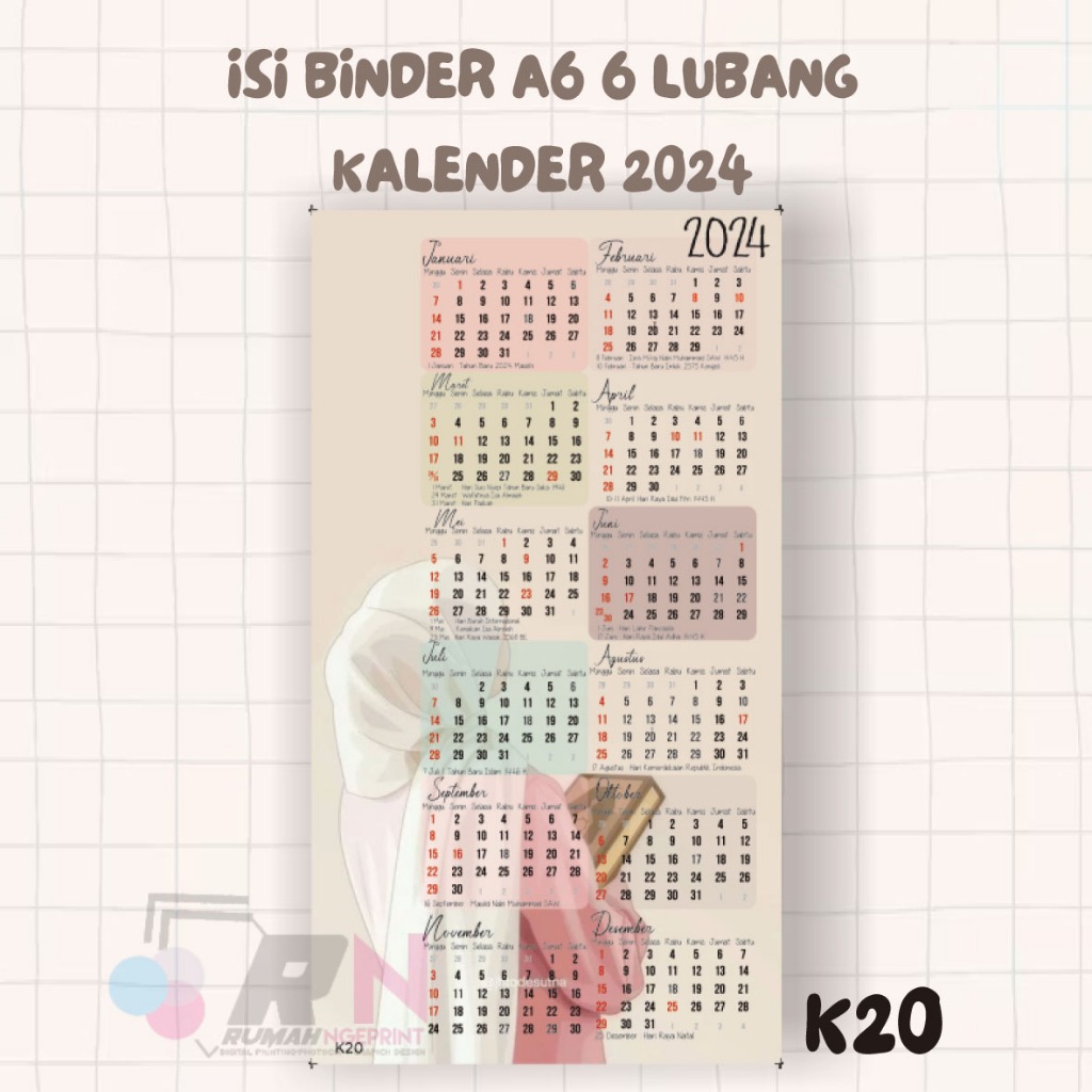 Jual ISI BINDER A6 6 LUBANG KALENDER 2025 | Shopee Indonesia