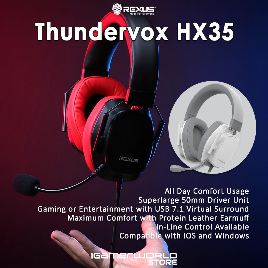 Jual Rexus Thundervox HX35 USB 7.1 Surround Gaming Headset | Shopee ...