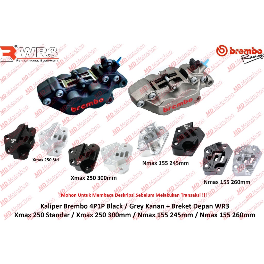 Jual Kaliper Br3mbo 4P + Breket WR3 For Nmax 155 245mm-260mm Xmax 250 300mm | Shopee Indonesia