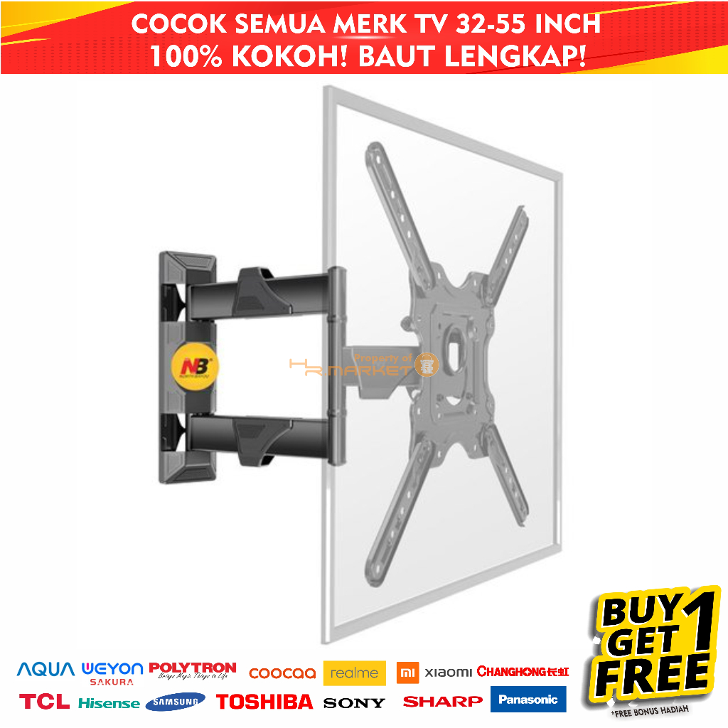 Jual Bracket TV LED LCD 32 40 43 55 50 42 49 Inch Dijamin Cocok 32 - 55 In 6 Arah Universal ...