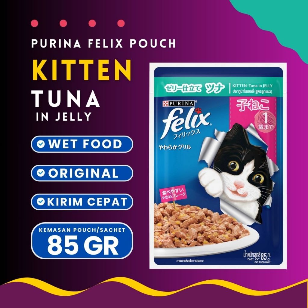 Jual FELIX KITTEN TUNA IN JELLY POUCH 85GR / FELIX KITTEN TUNA SACHET ...