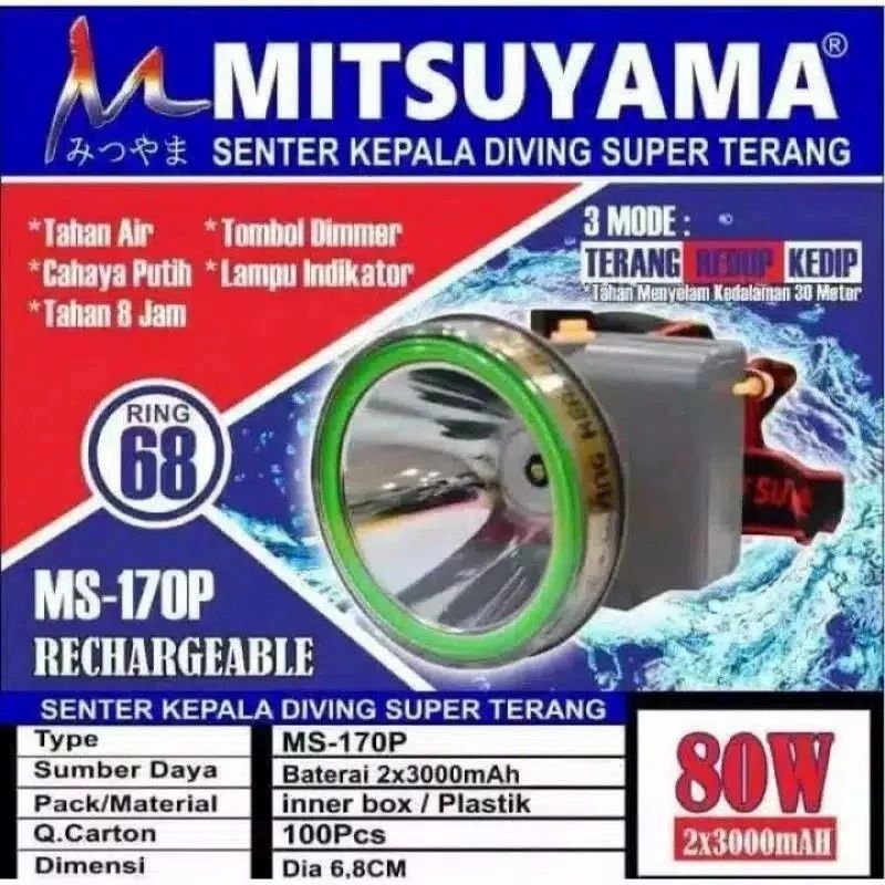 Jual New Senter Kepala Mitsuyama 80 Watt MS-170P Cahaya Putih | Shopee Indonesia