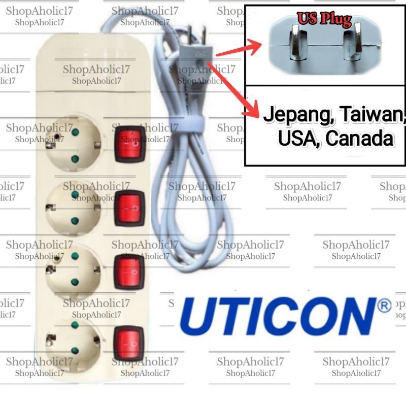 Jual UTICON Stop Kontak Travel Taiwan Jepang US Plug Rakitan UTICON ...