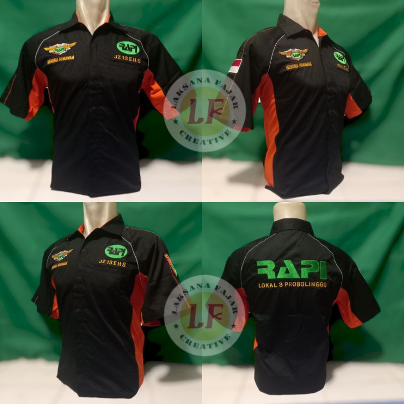 Jual baju hem hitam kombinasi orange / merah RAPI /RADIO ANTAR PENDUDUK ...