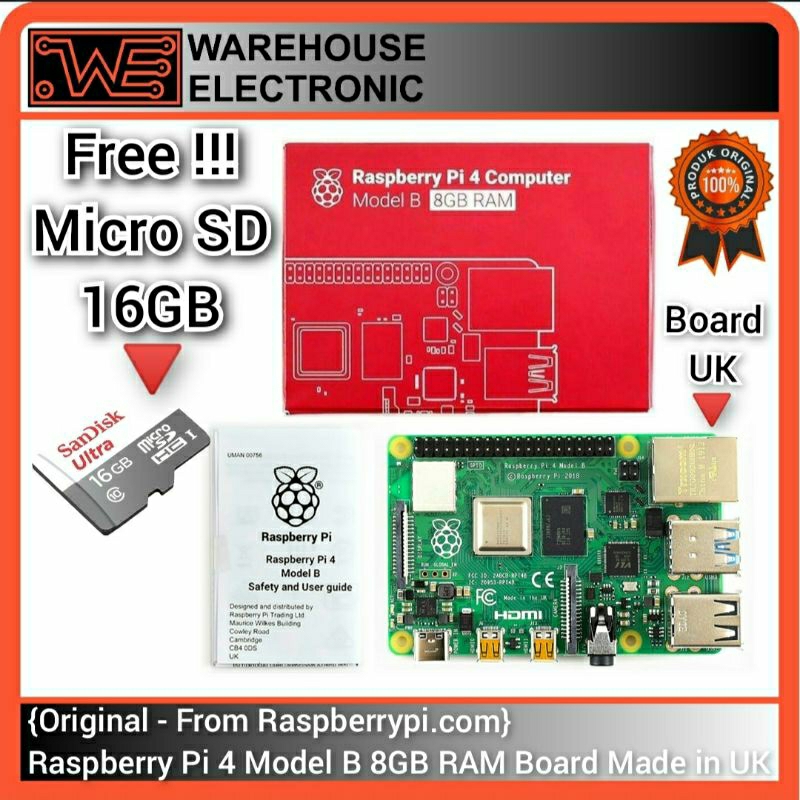 Jual Raspberry Pi 4 Model B 8GB RAM Raspi 4 Rasberry Pi 4 Board UK ...