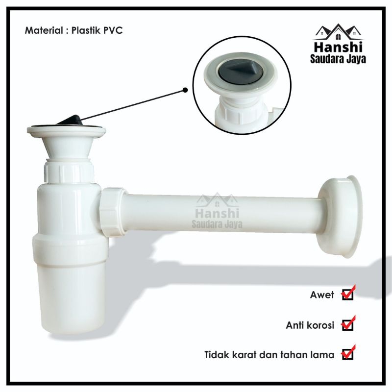 Jual Sifon Leher Botol Wastafel PVC / Sifon Pembuangan Air Wastafel ...