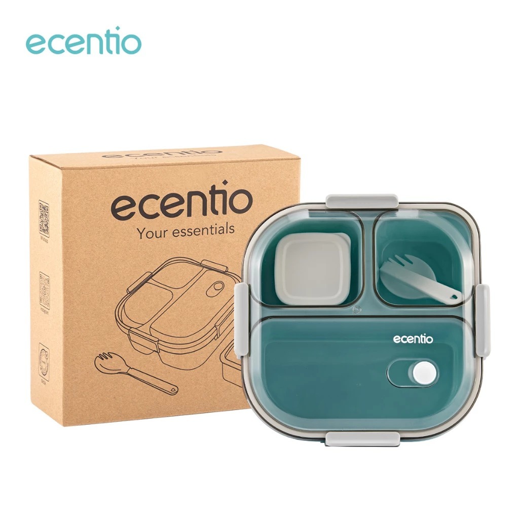 Jual (PCS) KOTAK MAKAN ECENTIO 3 SEKAT 1100ML SKY BLUE / ECENTIO LUNCH BOX KOTAK BEKAL ANTI ...