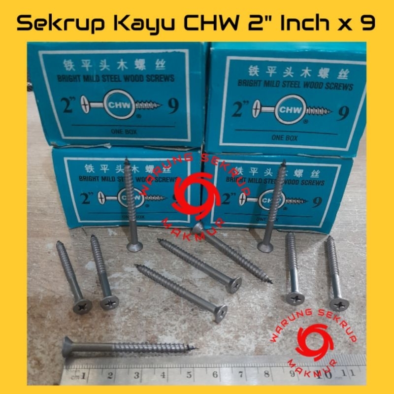 Jual (1 Box) Sekrup Kayu 2" Inch x 9 / Wood Screw (+) / Skrup Kayu 5CM ...