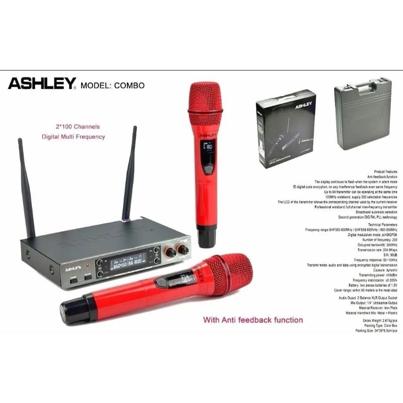 Jual Mic Wireless Ashley Combo Series Free Box Microphone Wireless ...